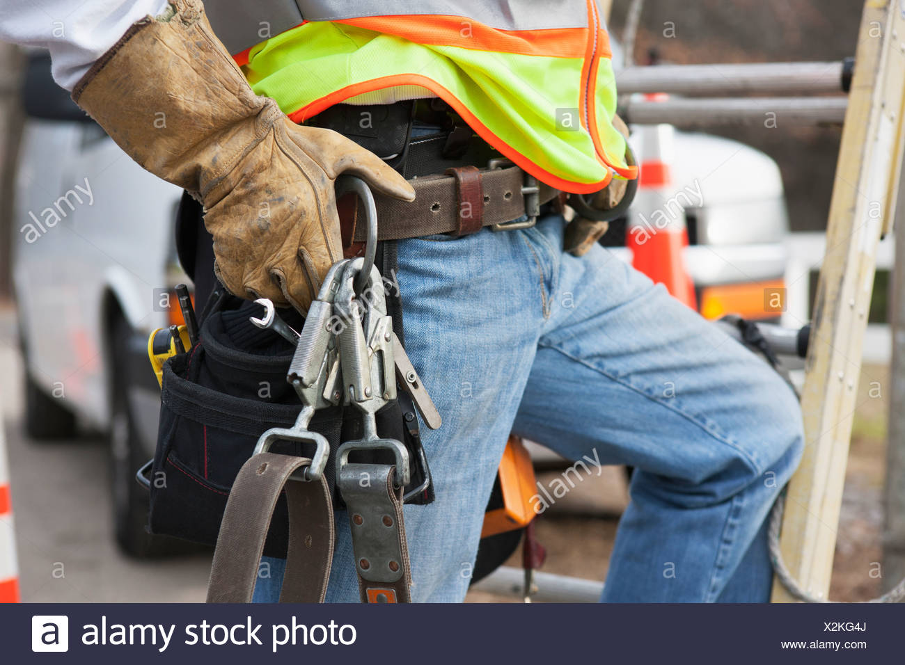 Cable Lineman Standing On Ladder High Resolution Stock Photography and ...