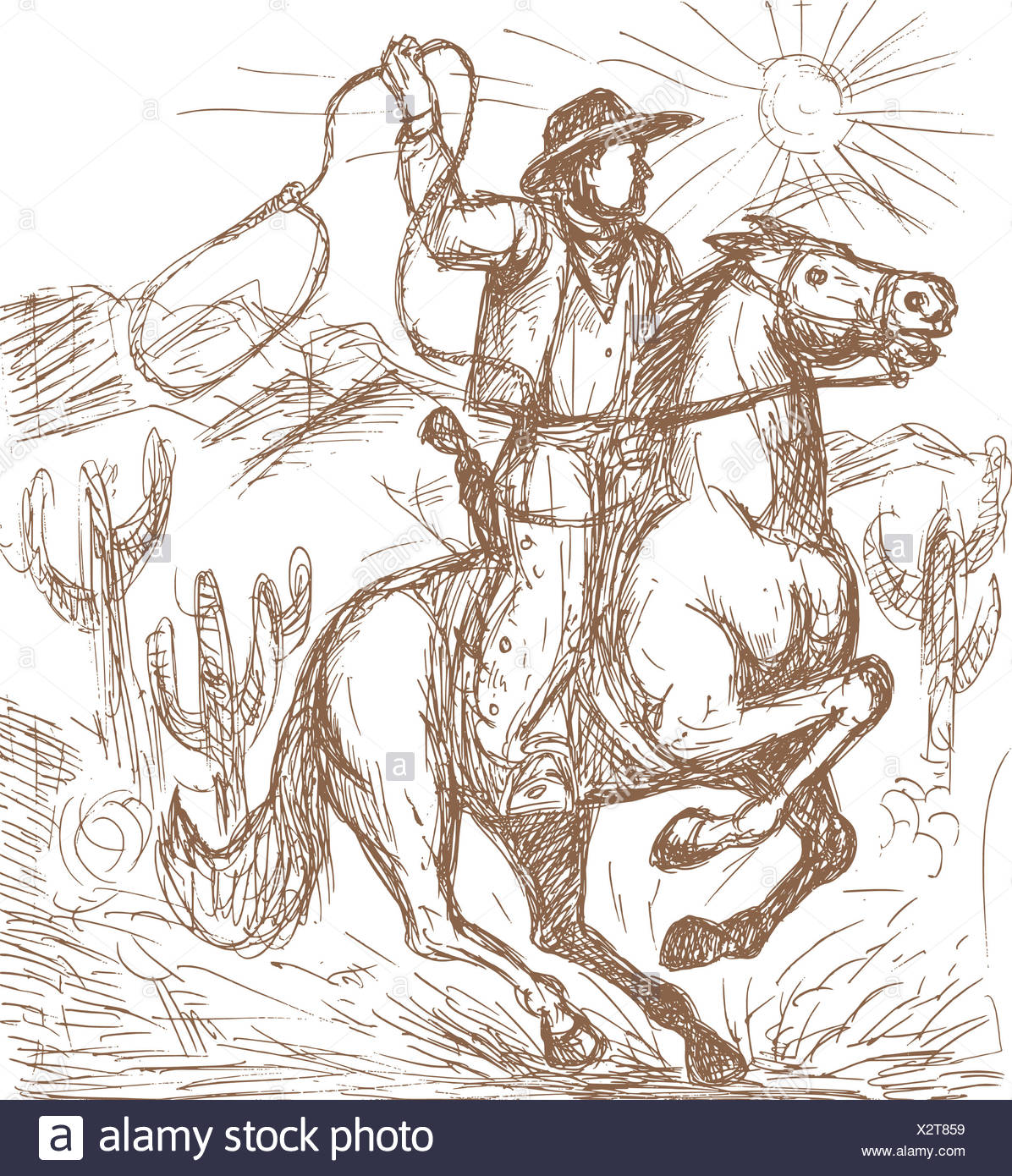 Cowboy Horse Lasso Drawing High Resolution Stock Photography and Images ...