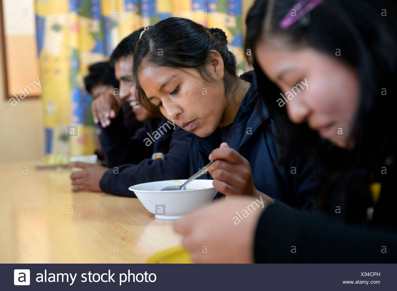 Students Eating At The School Cafeteria High Resolution Stock ...