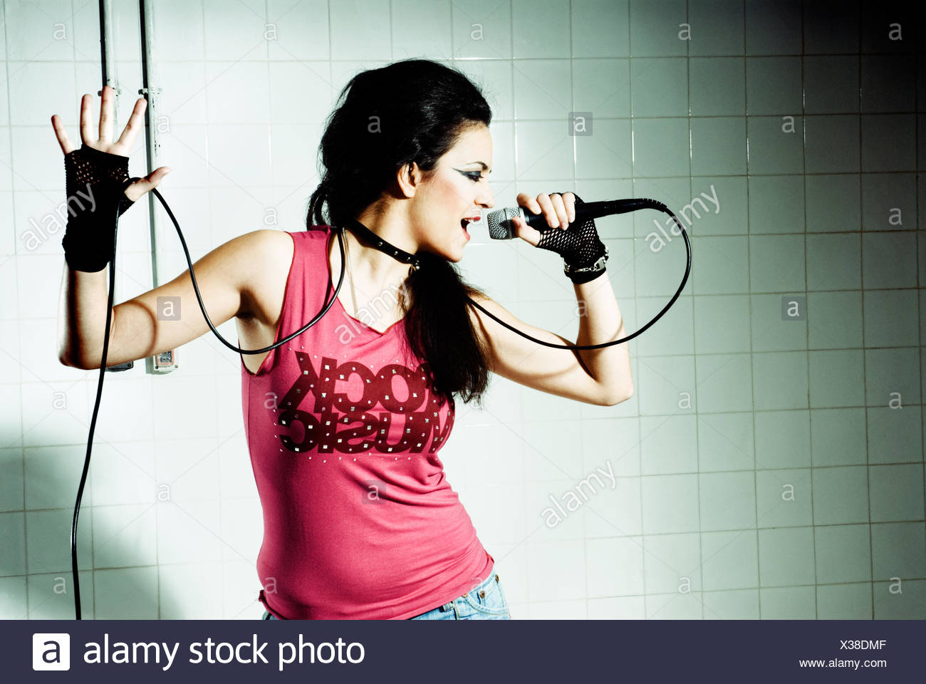 Punk Girl Singing Into Microphone High Resolution Stock Photography and ...