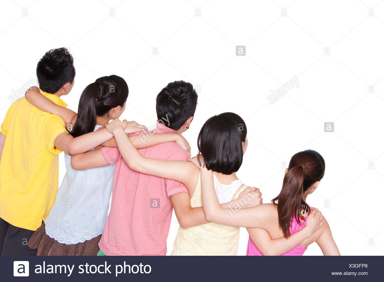 Five Friends With Arms Around Each Other Stock Photos & Five Friends ...