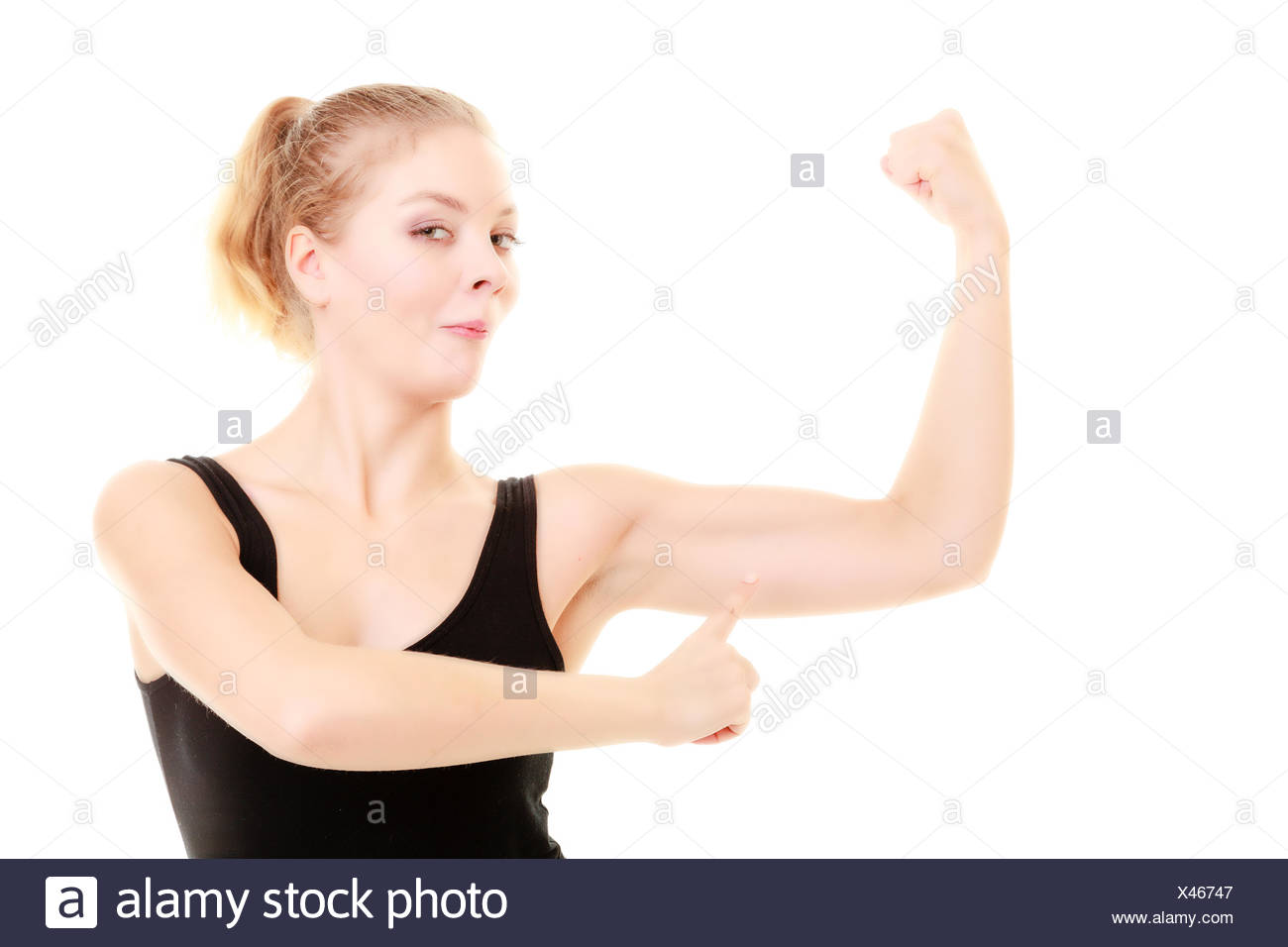 Funny Female Flexing Muscles Isolated Stock Photos & Funny Female ...