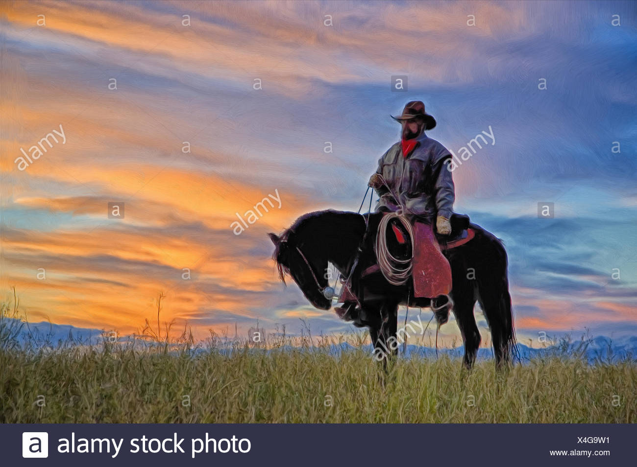 Cowboy Riding Into Sunset Stock Photos & Cowboy Riding Into Sunset ...