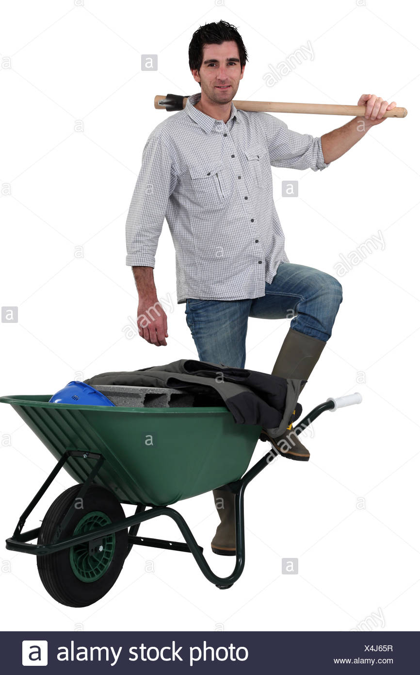 Person Pushing Red Wheelbarrow Cut Out Stock Images & Pictures - Alamy