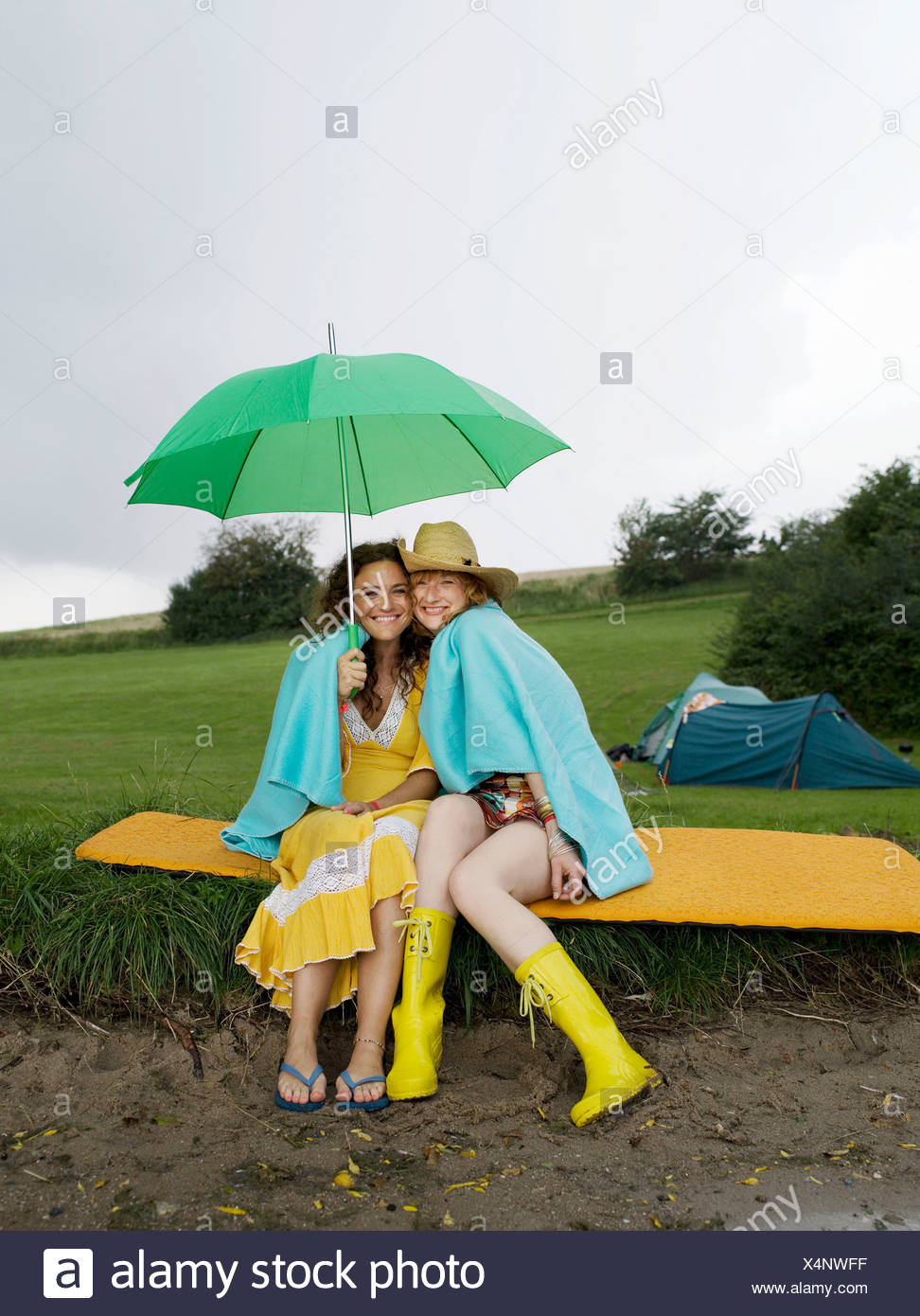 Woman Sitting Under Umbrella Beach High Resolution Stock Photography ...