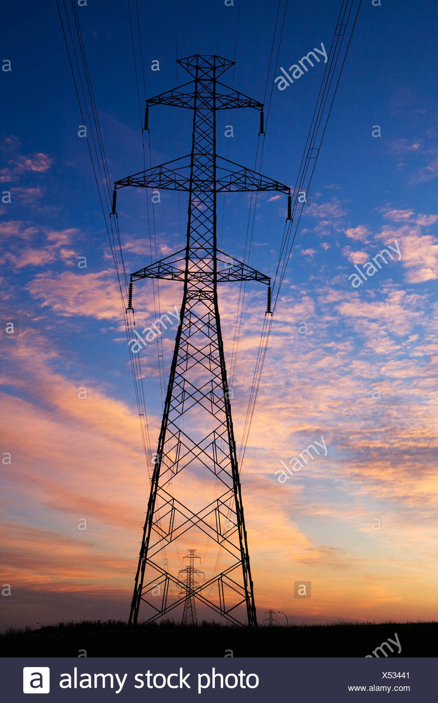 Large Metal Electric Tower Sunrise Stock Photos & Large Metal Electric ...