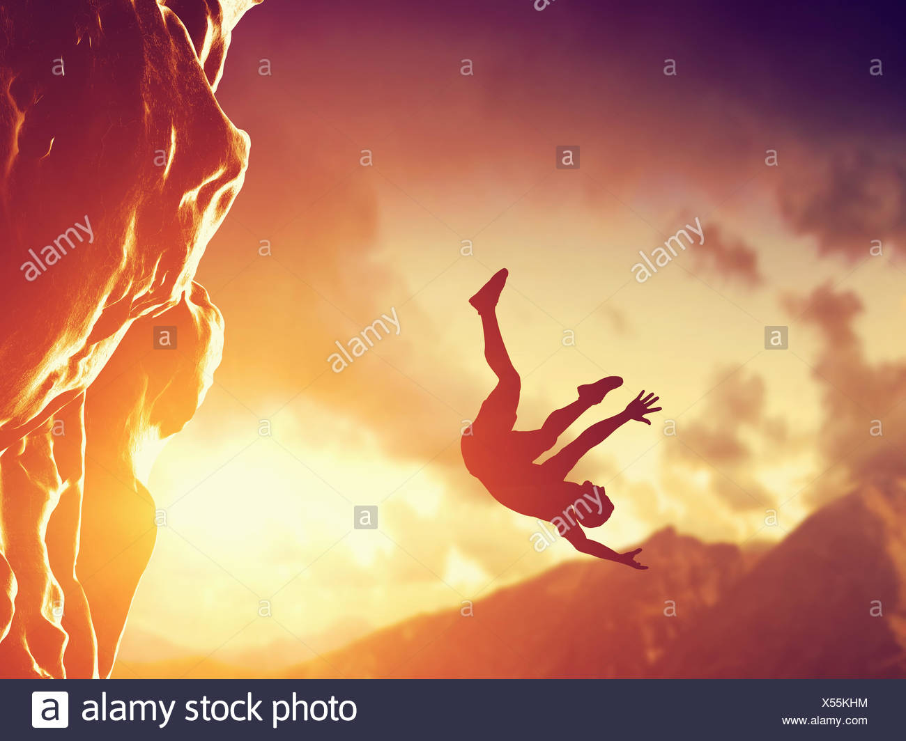 Man Falling Down Mountain Stock Photos & Man Falling Down Mountain ...