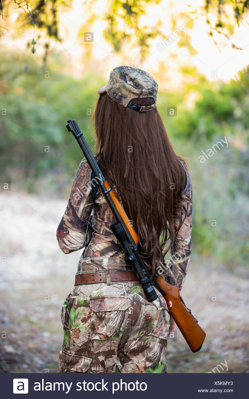 Young Woman With Hunting Rifle High Resolution Stock Photography and ...