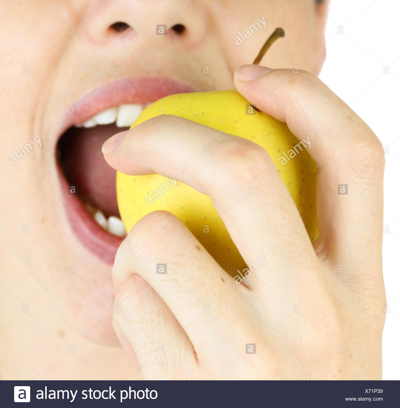Girl Taking Bite Apple Apple High Resolution Stock Photography and ...