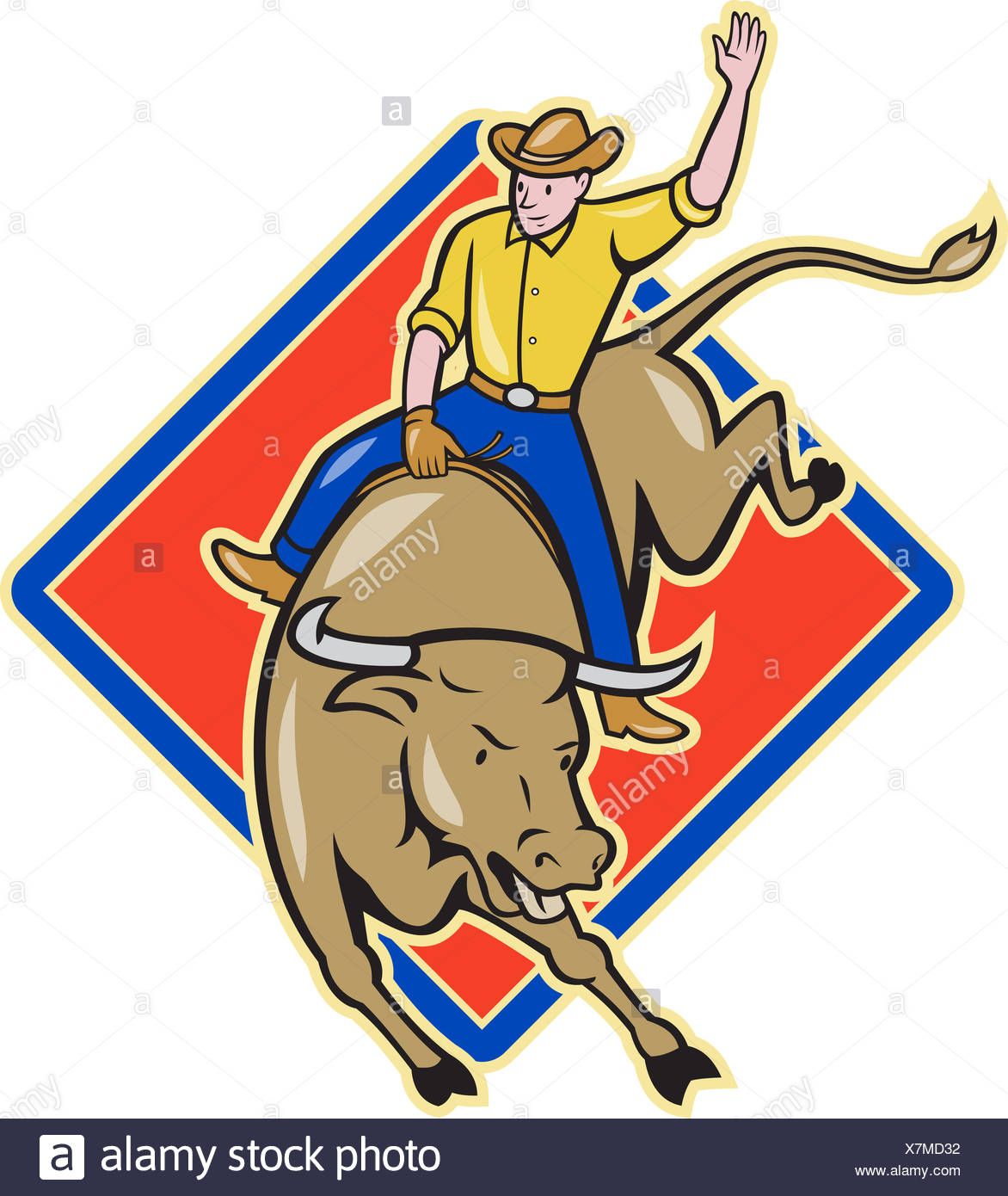 Rodeo Cowboy Bull Riding Cartoon Stock Photos & Rodeo Cowboy Bull ...