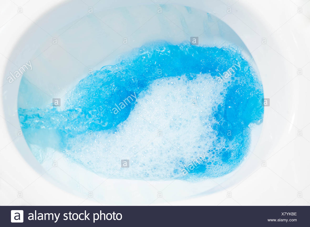 Toilet Bowl Closeup Blue Water Stock Photos & Toilet Bowl Closeup Blue ...