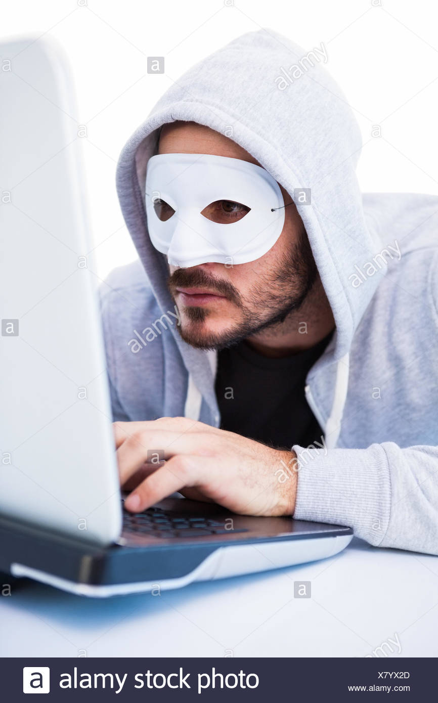 Hacker Anonymous Mask Using Laptop High Resolution Stock Photography ...