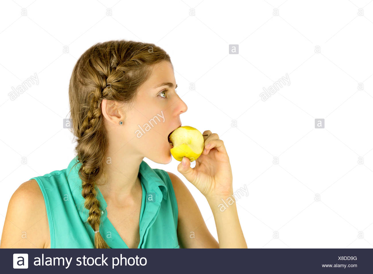 Girl Taking Bite Apple Apple High Resolution Stock Photography and ...