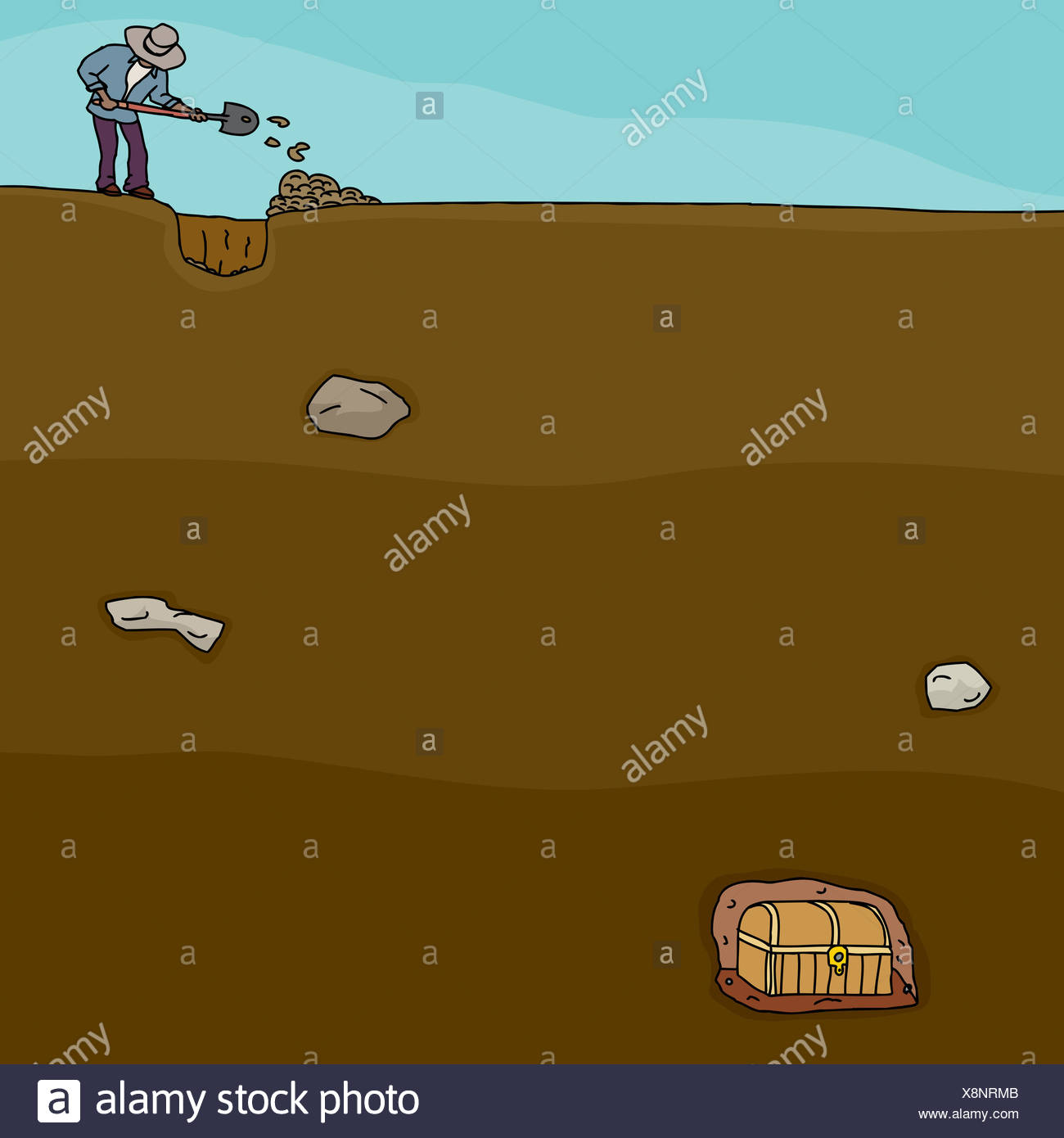 Cartoon Men Digging For Gold