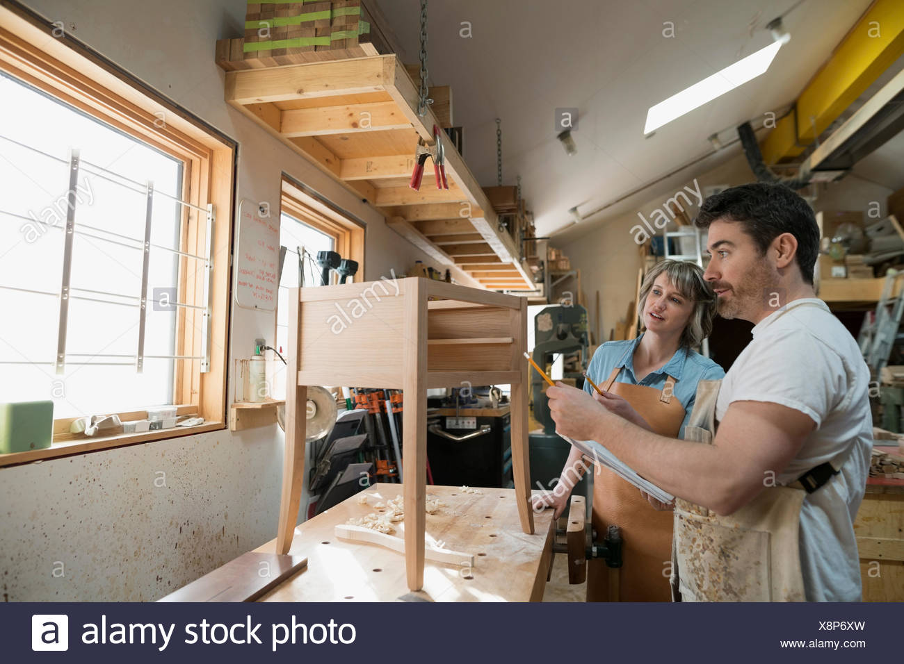 Furniture Workshop Man Standing Workbench Stock Photos & Furniture ...
