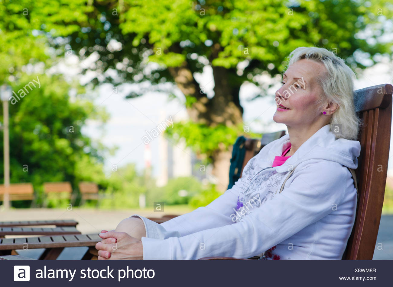 Beautiful Woman Sitting Patio Table High Resolution Stock Photography ...