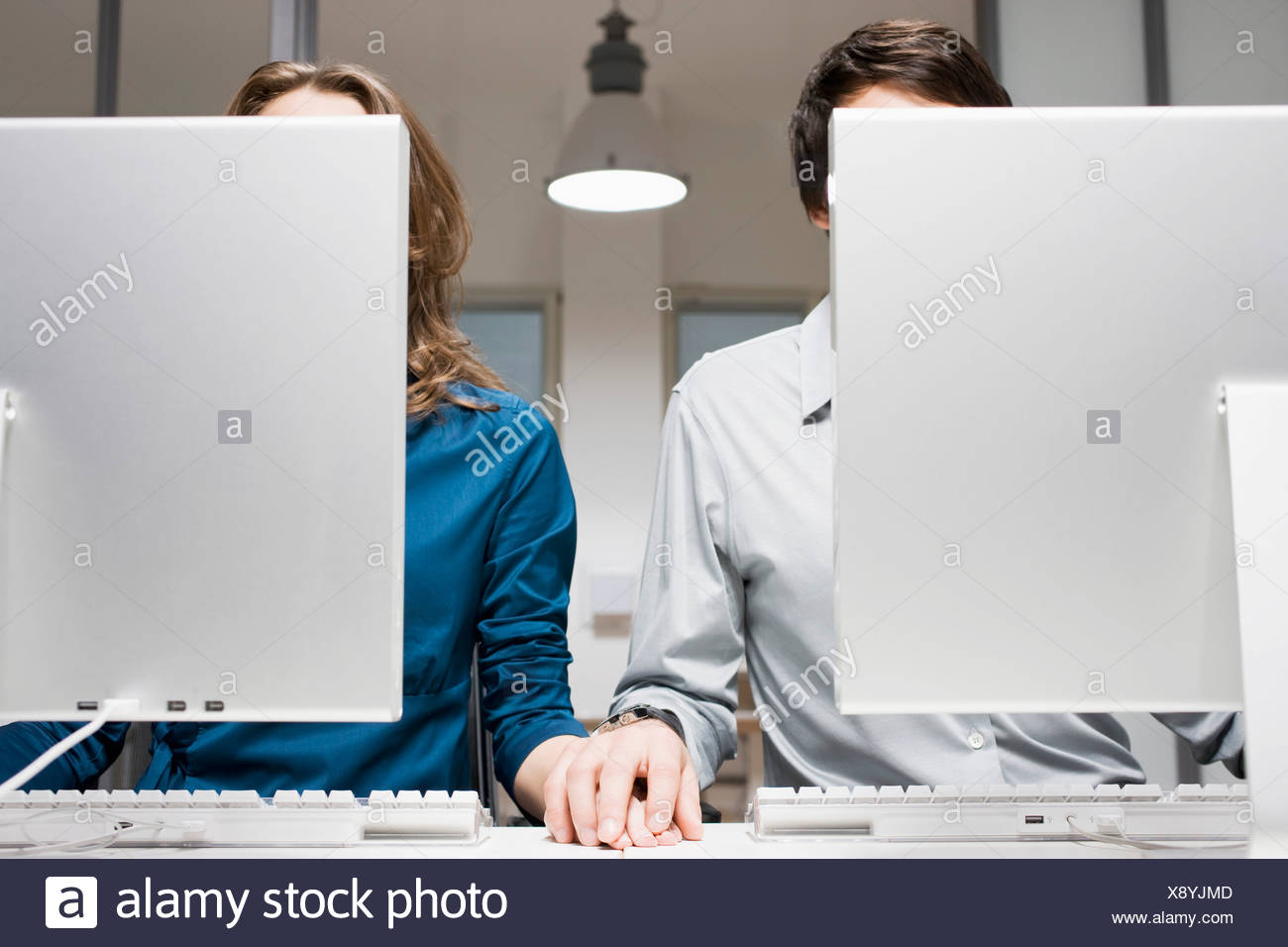 Businessman Hiding Behind Computer Monitor High Resolution Stock ...