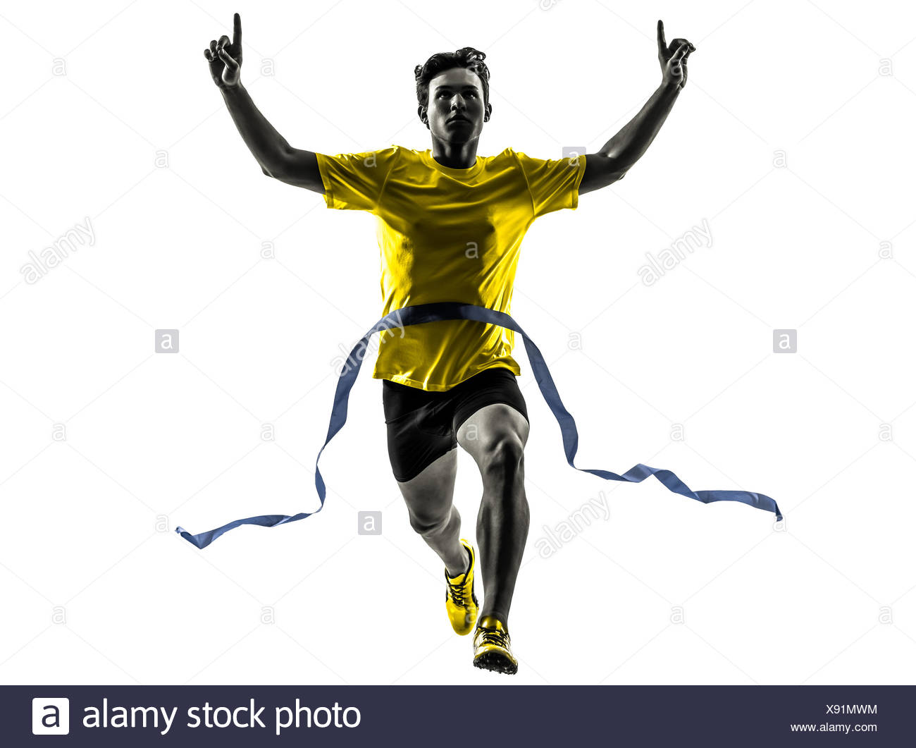 Running Finish Line Silhouette Stock Photos & Running Finish Line ...