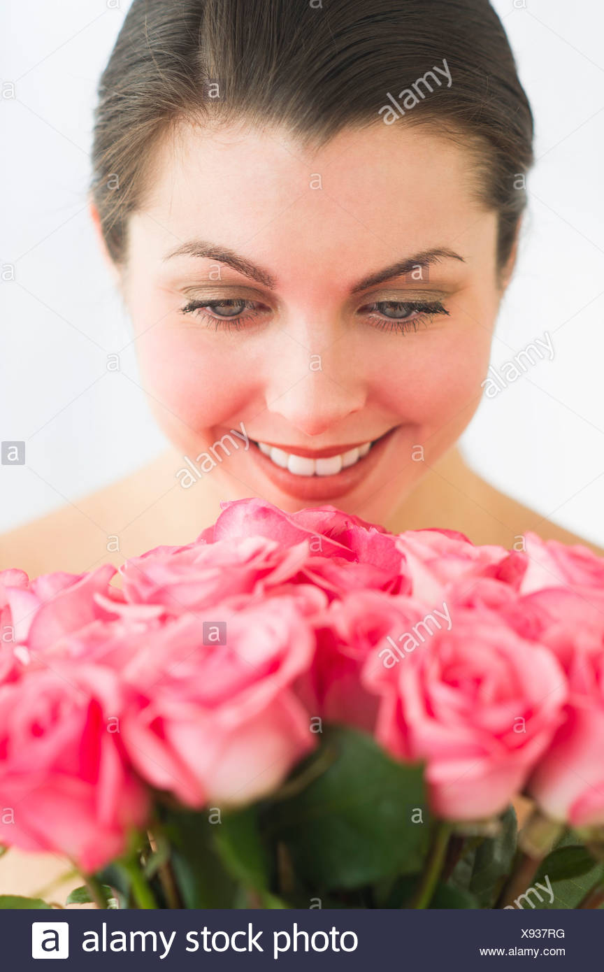 Woman Smelling Flower Roses Stock Photos & Woman Smelling Flower Roses ...