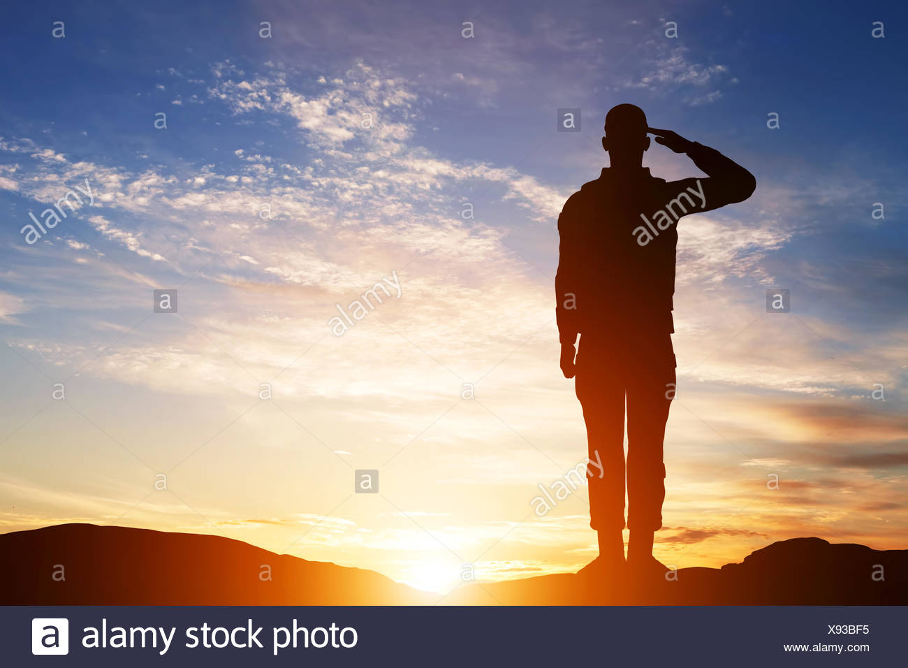 Soldier Salute Silhouette On Sunset Stock Photos & Soldier Salute ...
