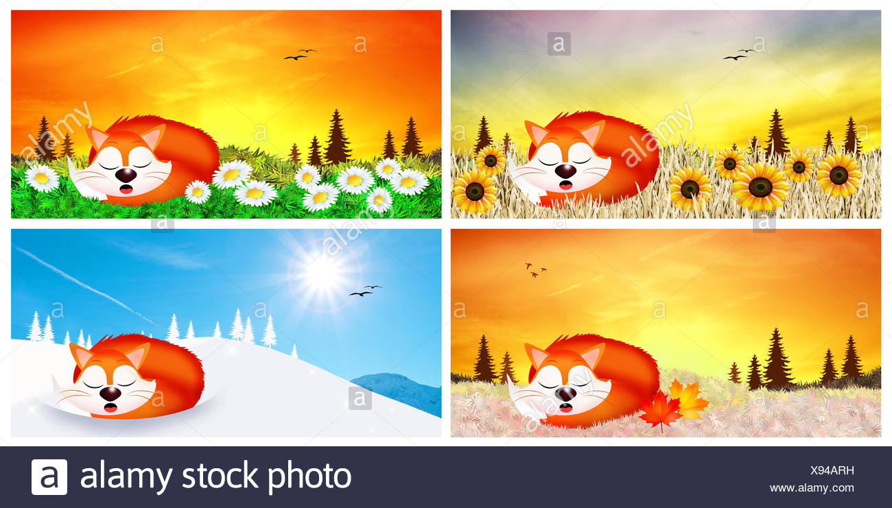 Four Seasons Cartoon Illustration High Resolution Stock Photography and ...