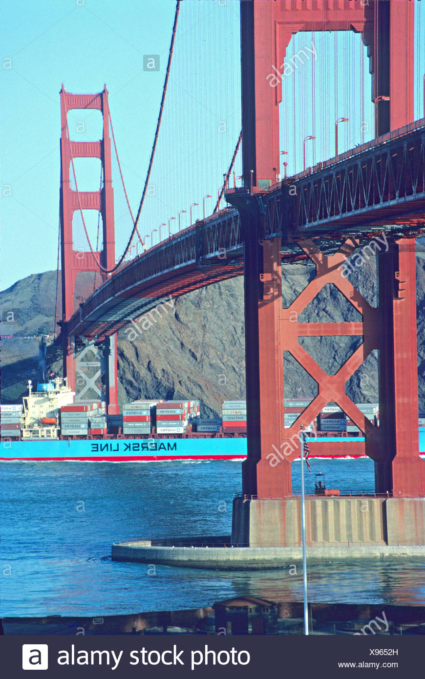 Container Ship Passing Under Golden Gate Bridge Stock Photos ...