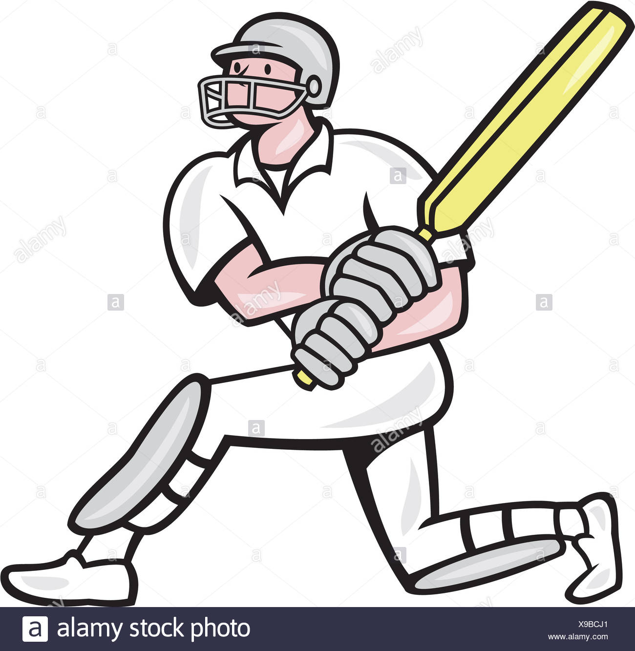 Cricket Player Batsman Batting Cartoon High Resolution Stock ...