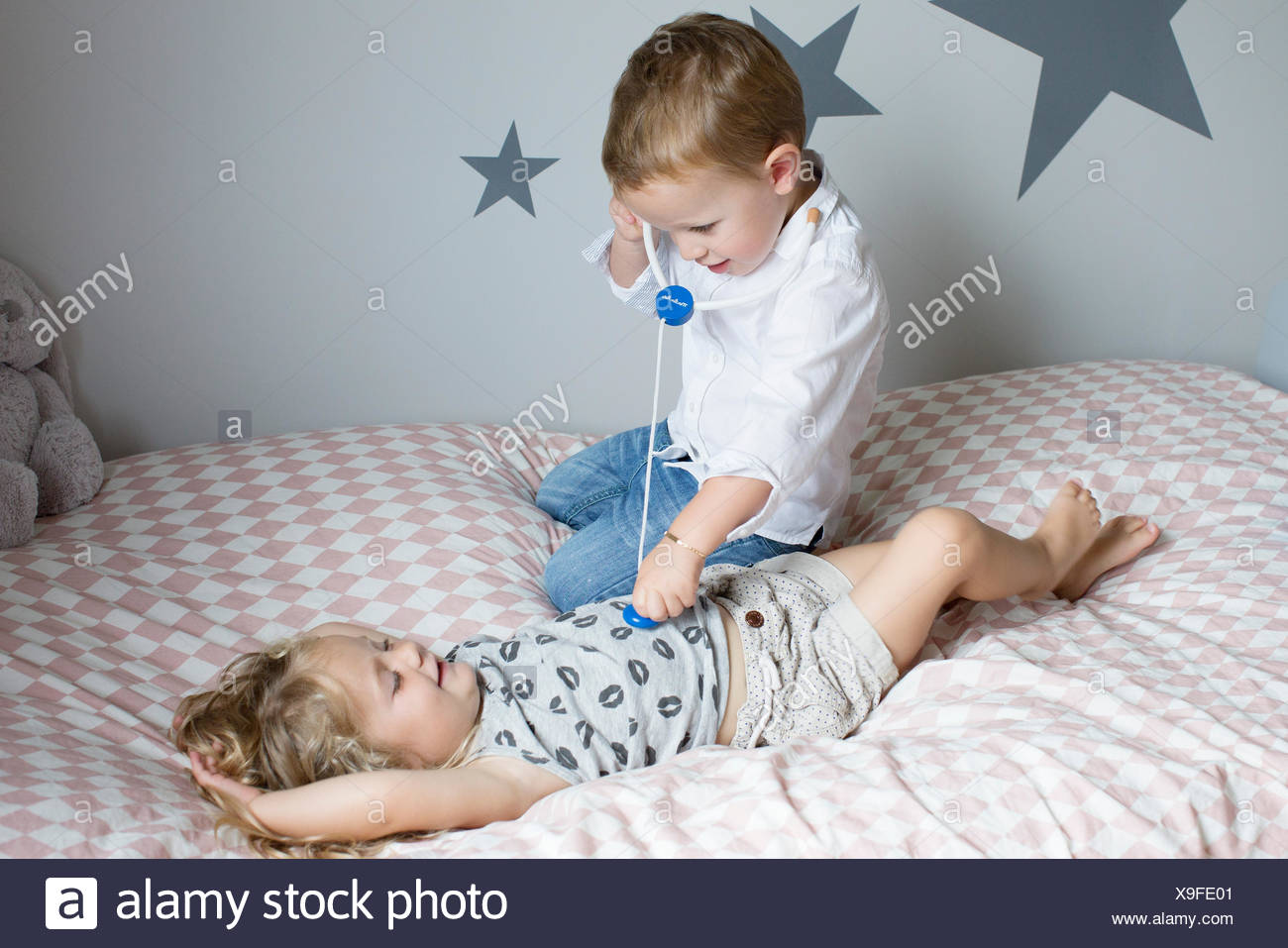 Brother Sister Playing Doctor Stethoscope High Resolution Stock ...