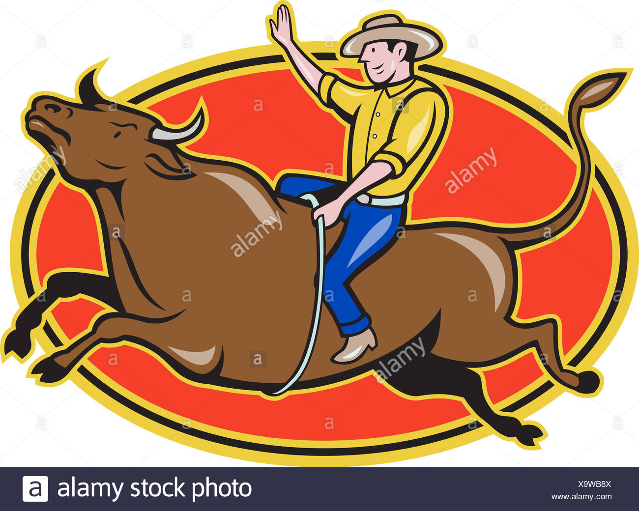 Rodeo Cowboy Bull Riding Cartoon Stock Photos & Rodeo Cowboy Bull ...