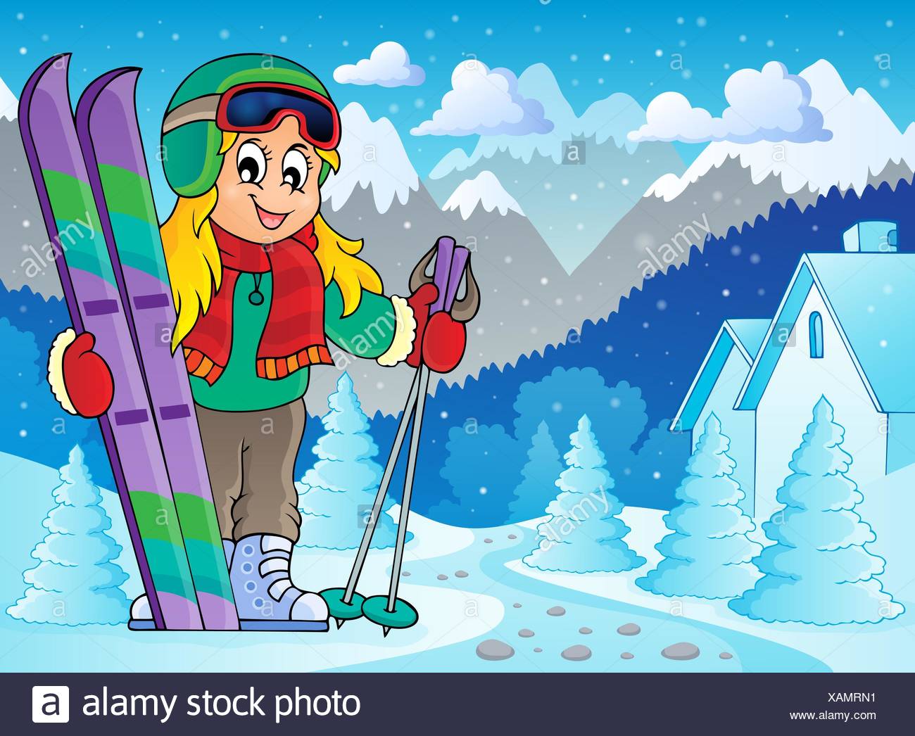 Cartoon Of Woman Skiing High Resolution Stock Photography and Images ...
