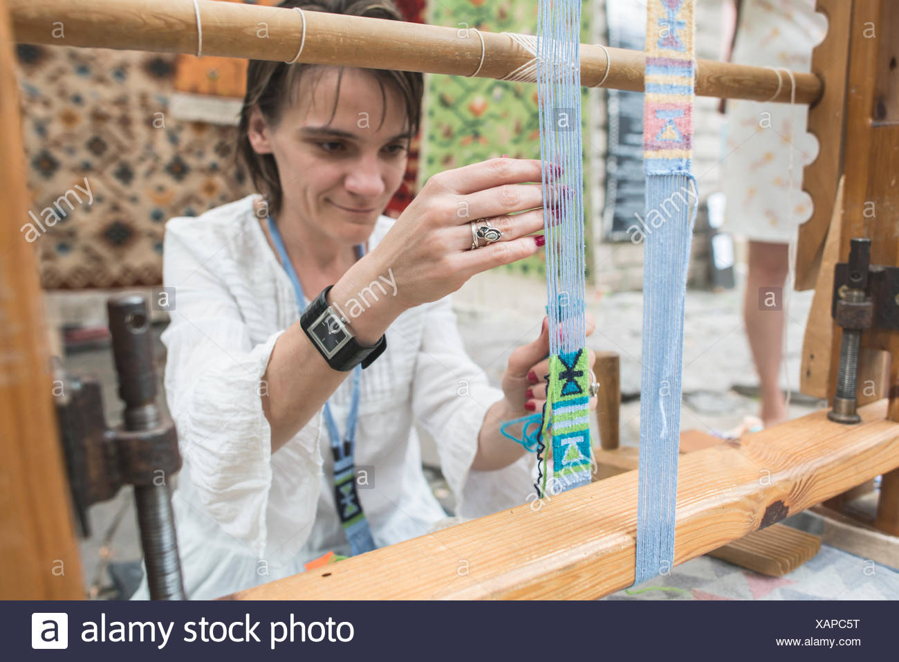 Woman Weaving Carpet On Loom High Resolution Stock Photography and ...