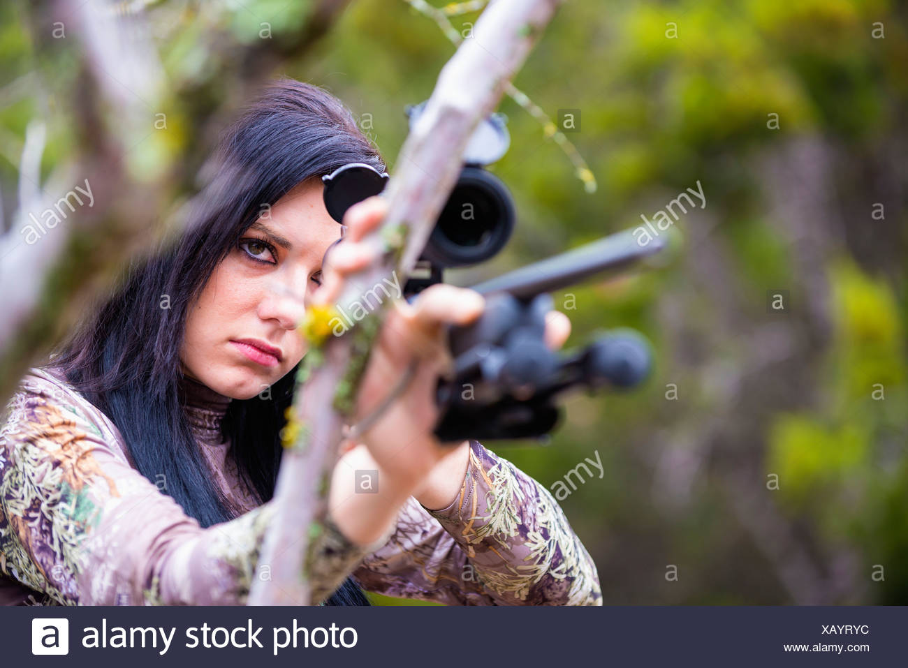 Young Woman Aiming With Hunting Rifle High Resolution Stock Photography ...
