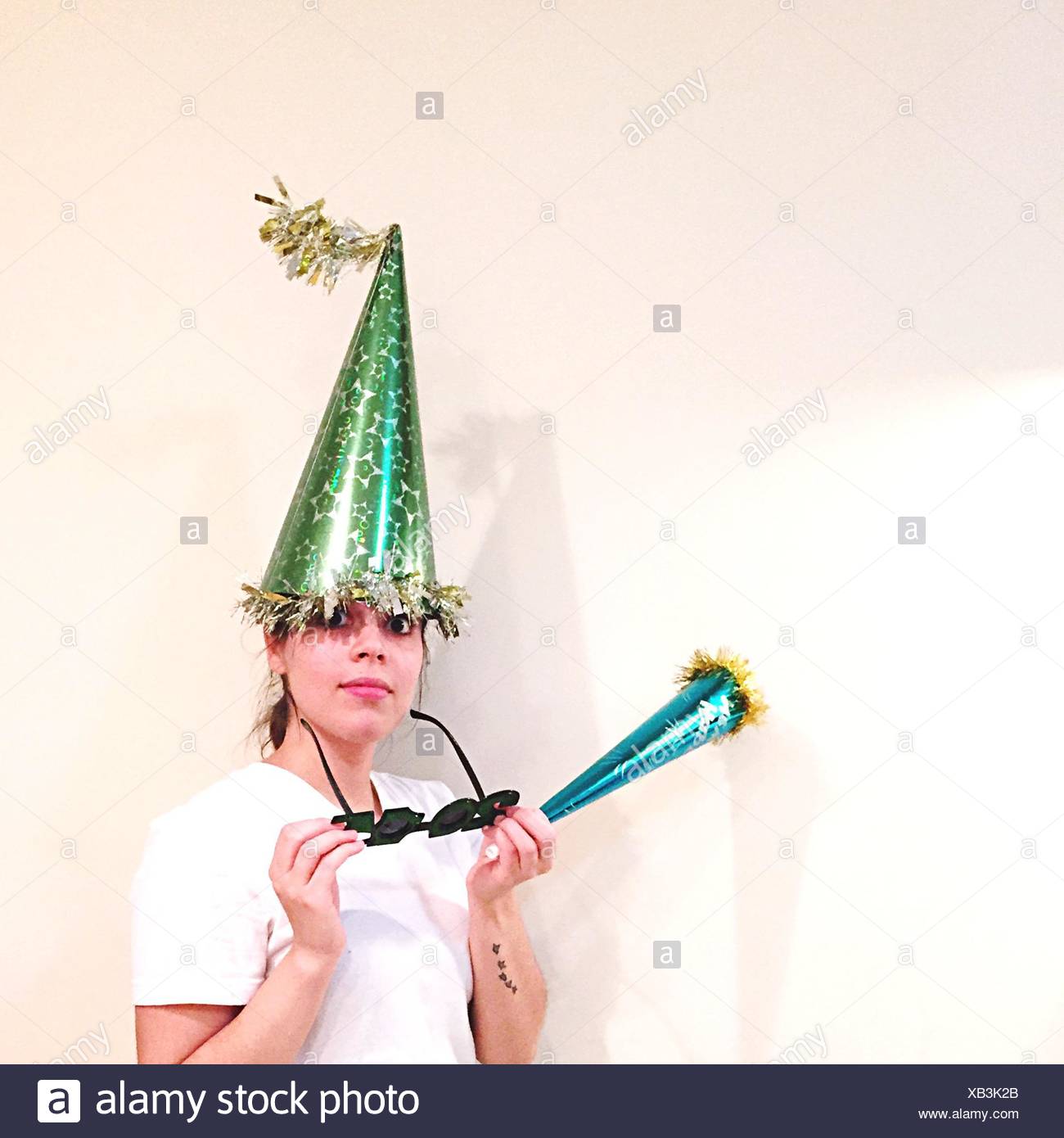 Woman Wearing Party Hat Stock Photos & Woman Wearing Party Hat Stock ...