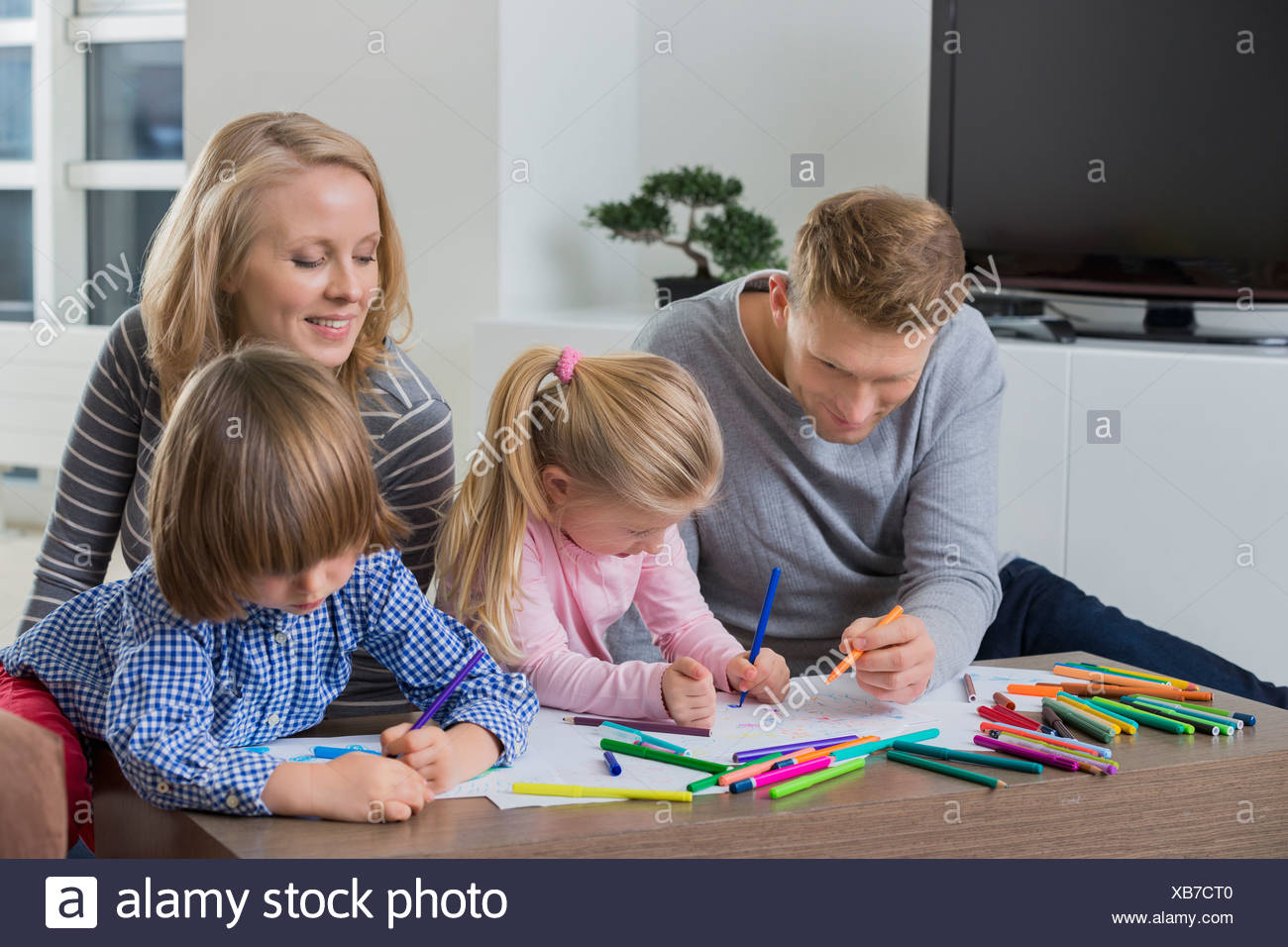 Parents And Children Drawing High Resolution Stock Photography and ...