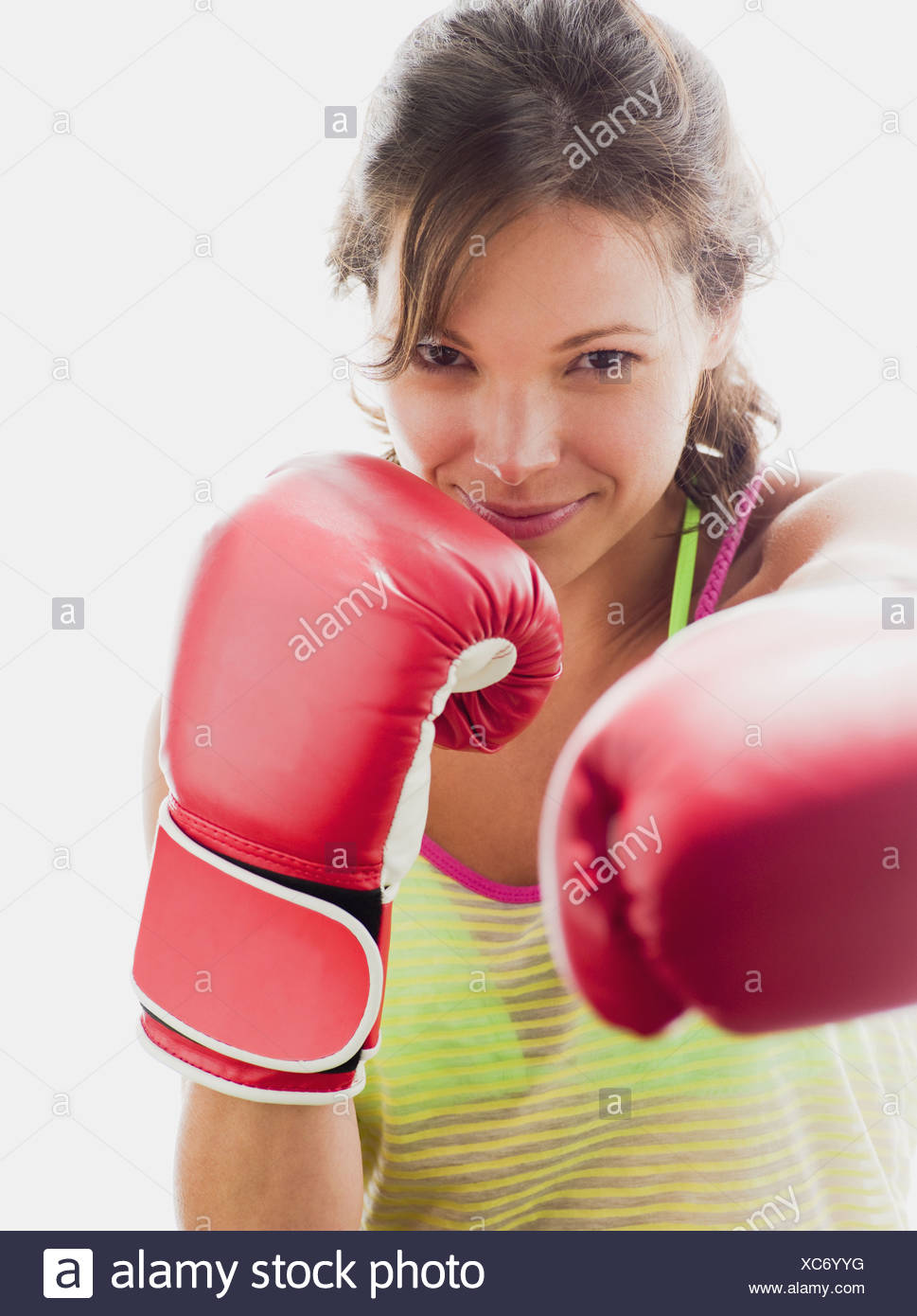 Athletic Hispanic Woman Boxing Gloves High Resolution Stock Photography ...