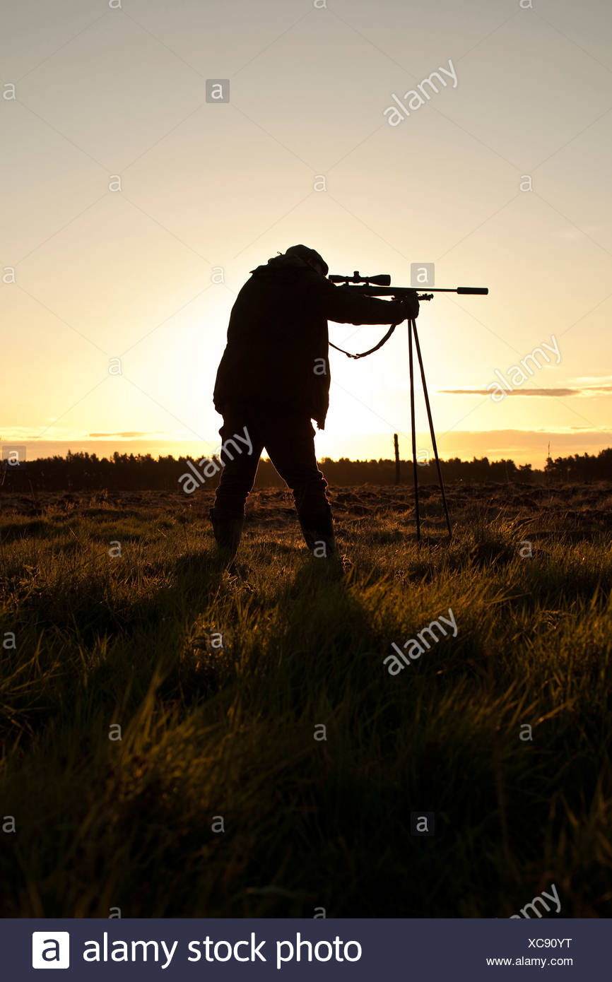 Hunter Rifle Aiming Hunting One Man High Resolution Stock Photography ...
