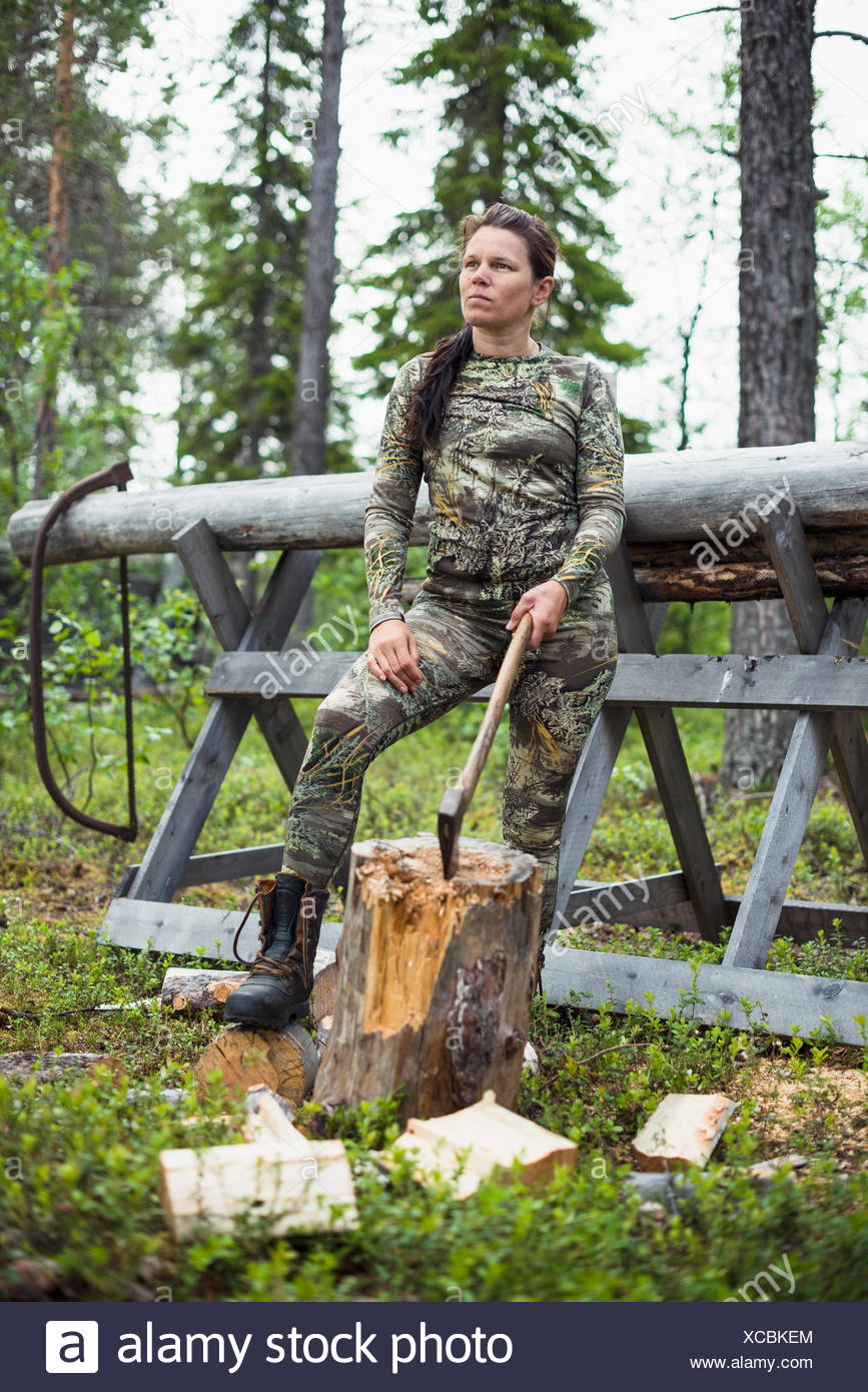 Woman Chopping Wood Axe High Resolution Stock Photography and Images ...