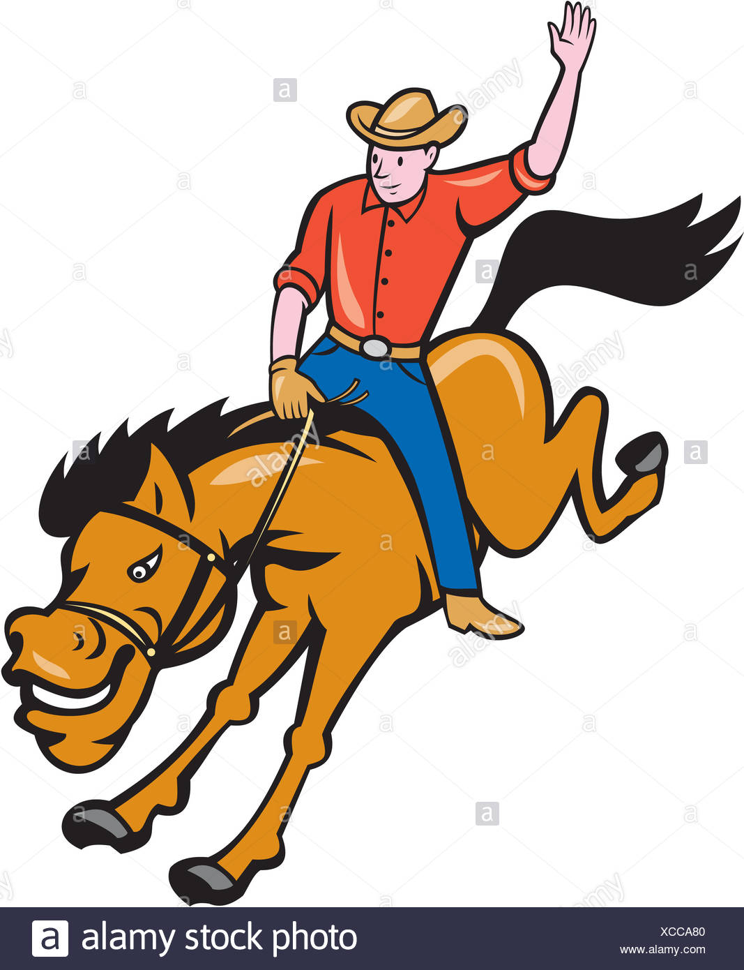 Illustration Rodeo Cowboy Riding Bucking Stock Photos & Illustration ...