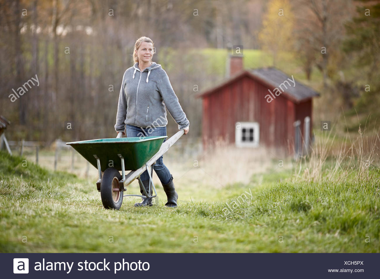 Woman And Wheel Barrow Stock Photos & Woman And Wheel Barrow Stock ...