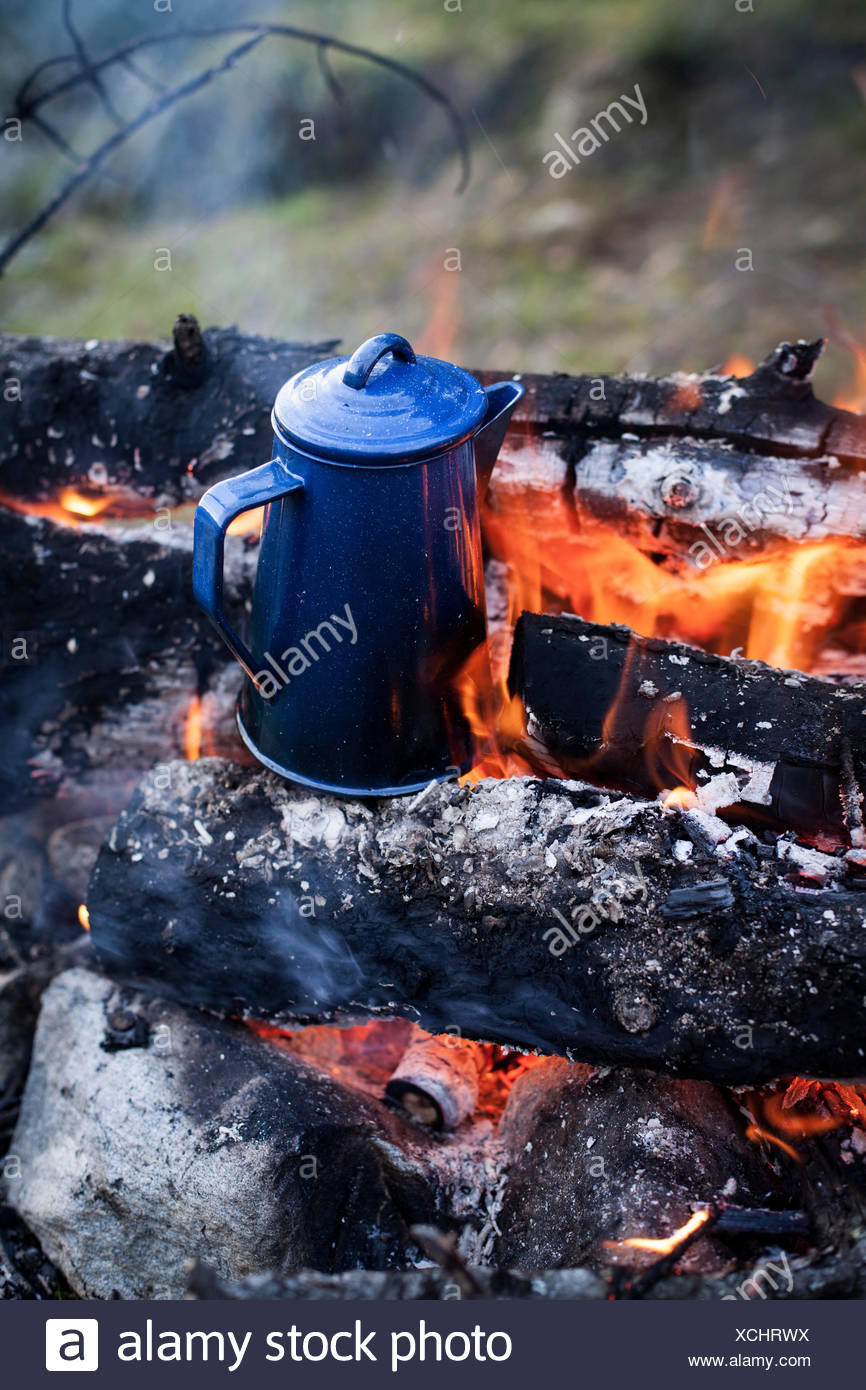 Campfire, Old Coffee Pot On The Fire High Resolution Stock Photography ...