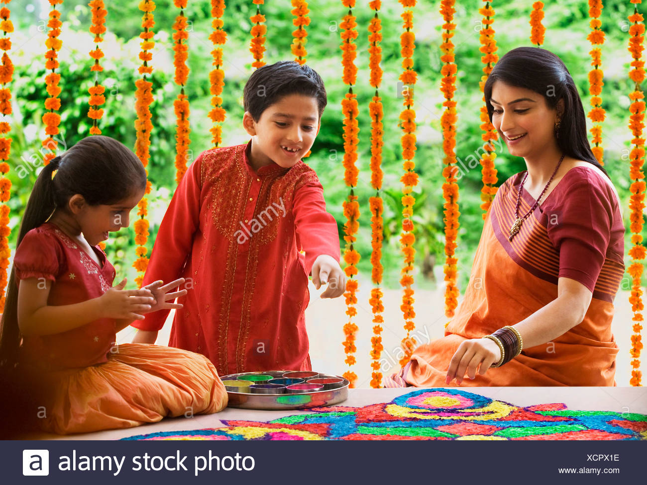 Indian Woman With Son And Daughter High Resolution Stock Photography ...