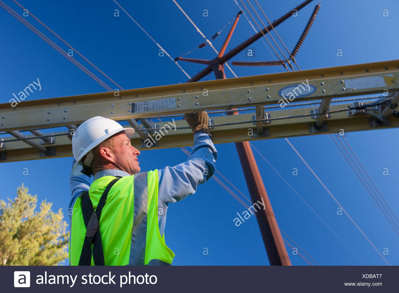 Engineer Placing Ladder Install Equipment High Resolution Stock ...
