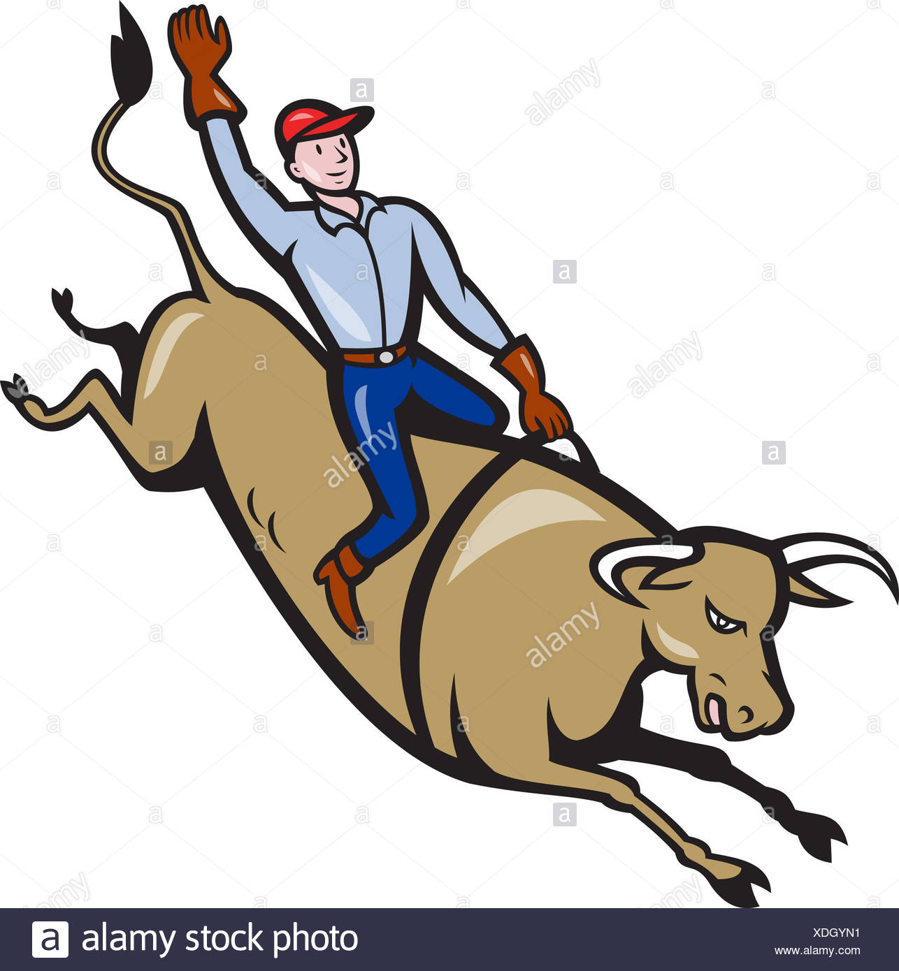 Rodeo Cowboy Bull Riding Cartoon Stock Photos & Rodeo Cowboy Bull ...
