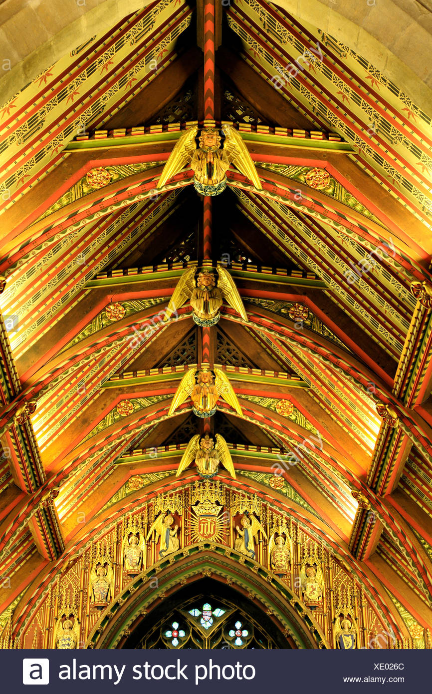 Interior Of 20th Century Gothic Revival Angel Roof Ceiling High ...