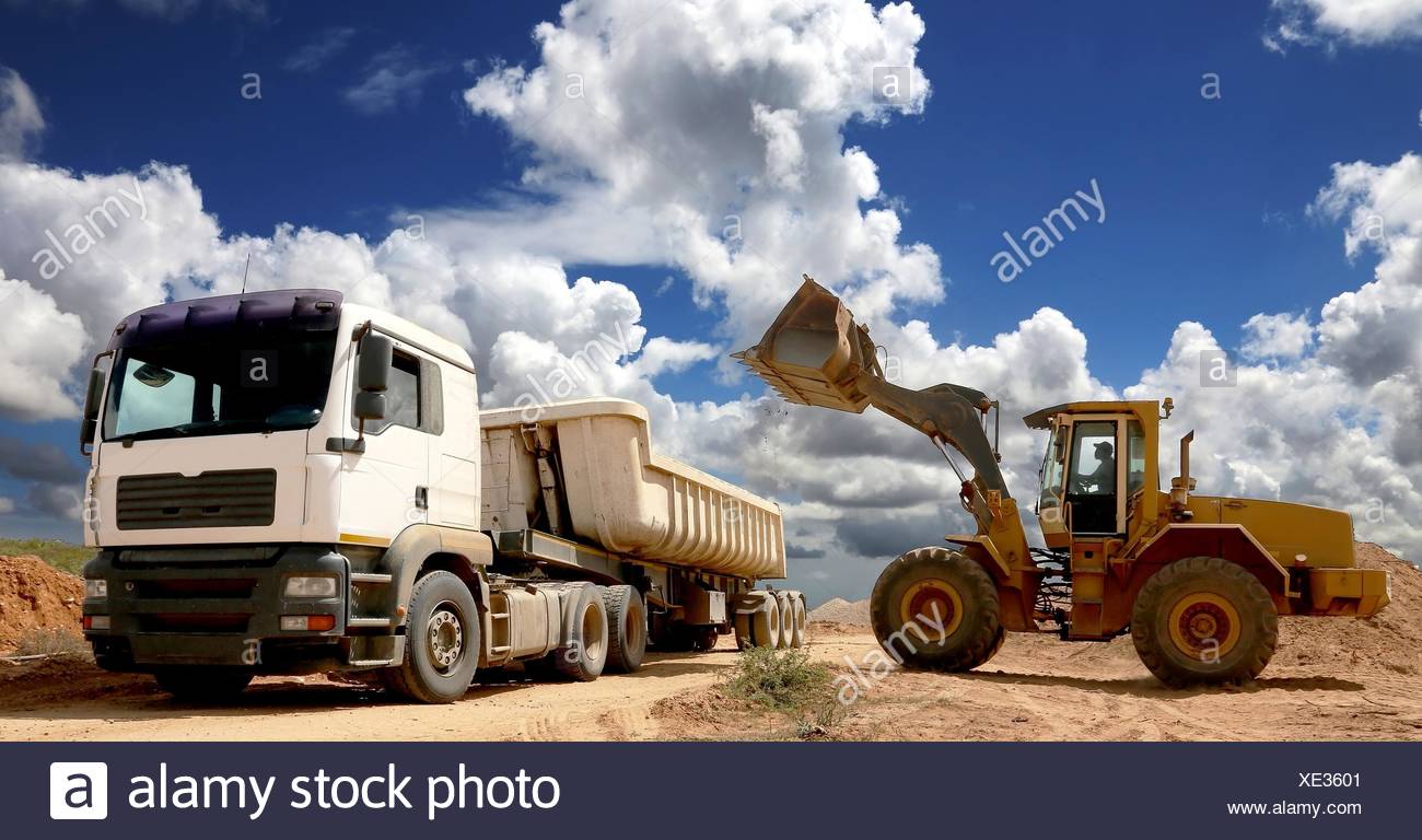 Truck With Trailer Bulldozer Stock Photos & Truck With Trailer ...
