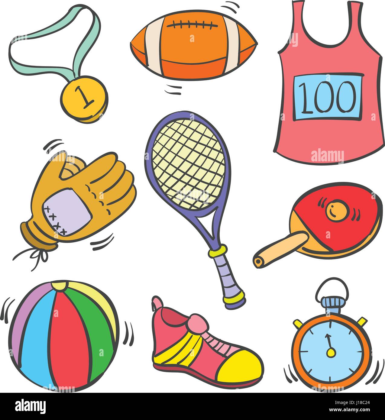 Vector art of sport equipment doodles collection Stock Vector Image ...