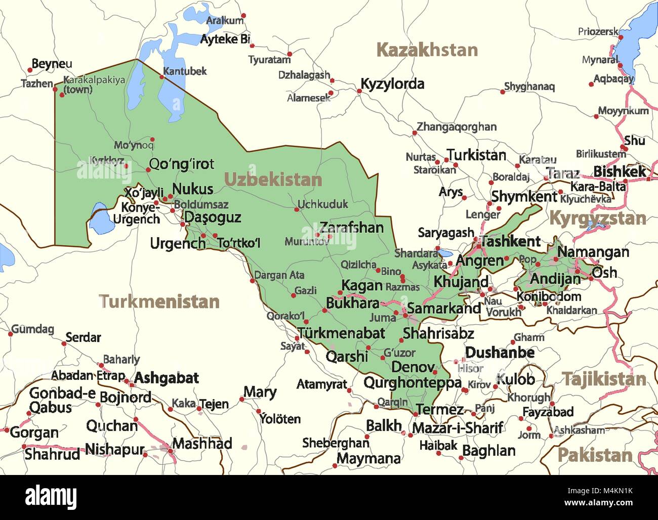 Map Of Uzbekistan Shows Country Borders Urban Areas Place Names And Map Of Uzbekistan Shows Country Borders Urban Areas Place Names And