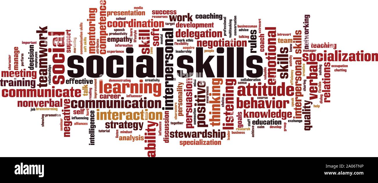 Soziale Kompetenz word cloud Konzept. Collage aus Reden über soziale ...