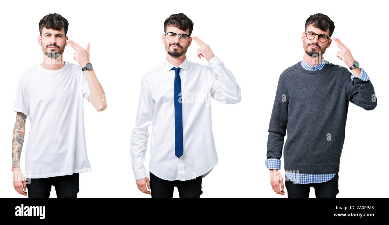 Collage der junge Mann über isolierte Hintergrund Schießen und Töten ... Collage der junge Mann über isolierte Hintergrund Schießen und Töten ...