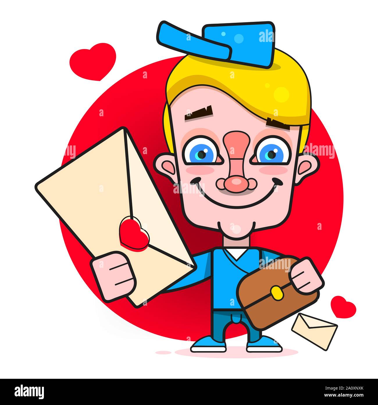 Junge der Postbote im flachen Stil. Flache Cartoon Character Design ...